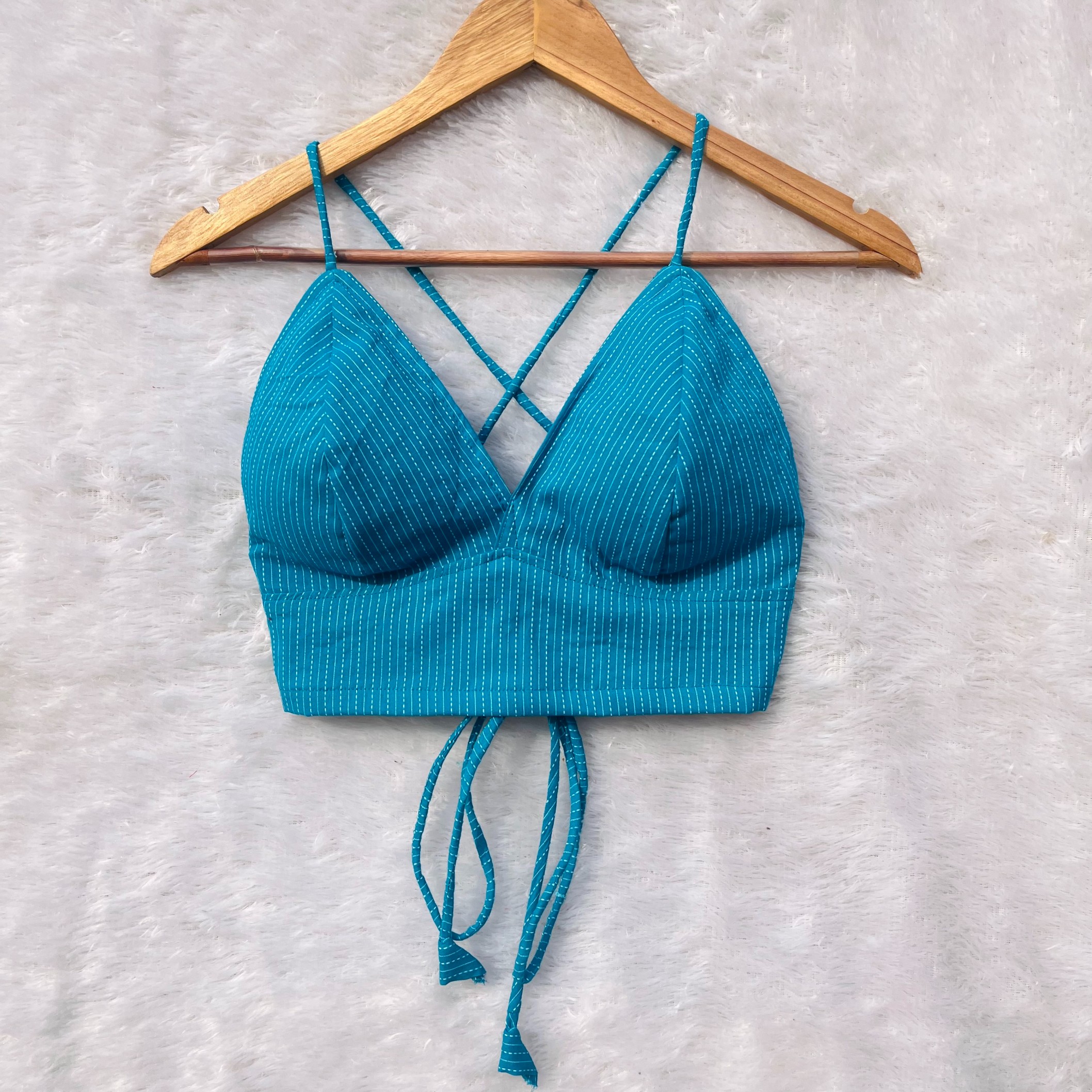 Cyan Blue Kantha Cotton Bralette