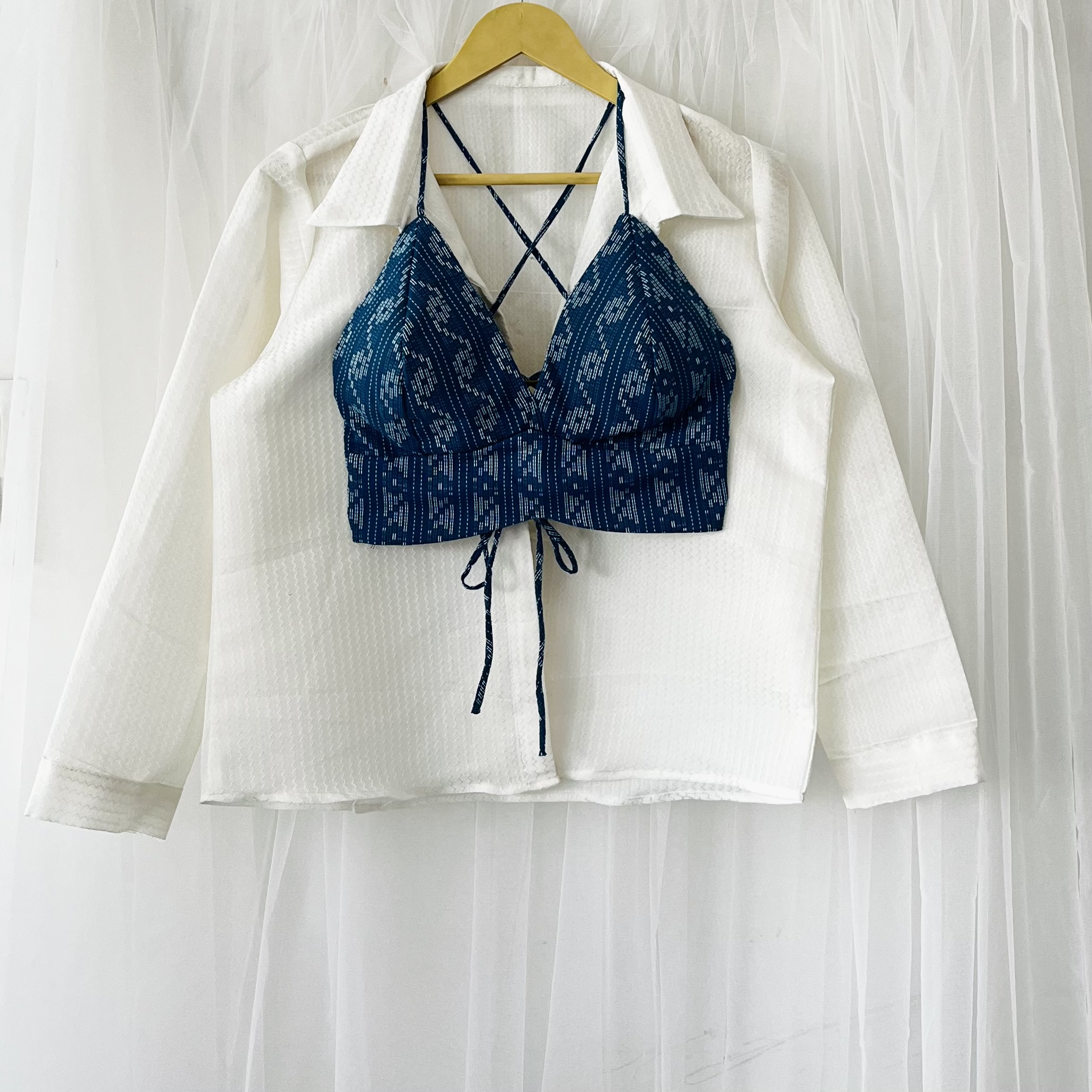 Combo of Teal Blue Bralette with White Shirt
