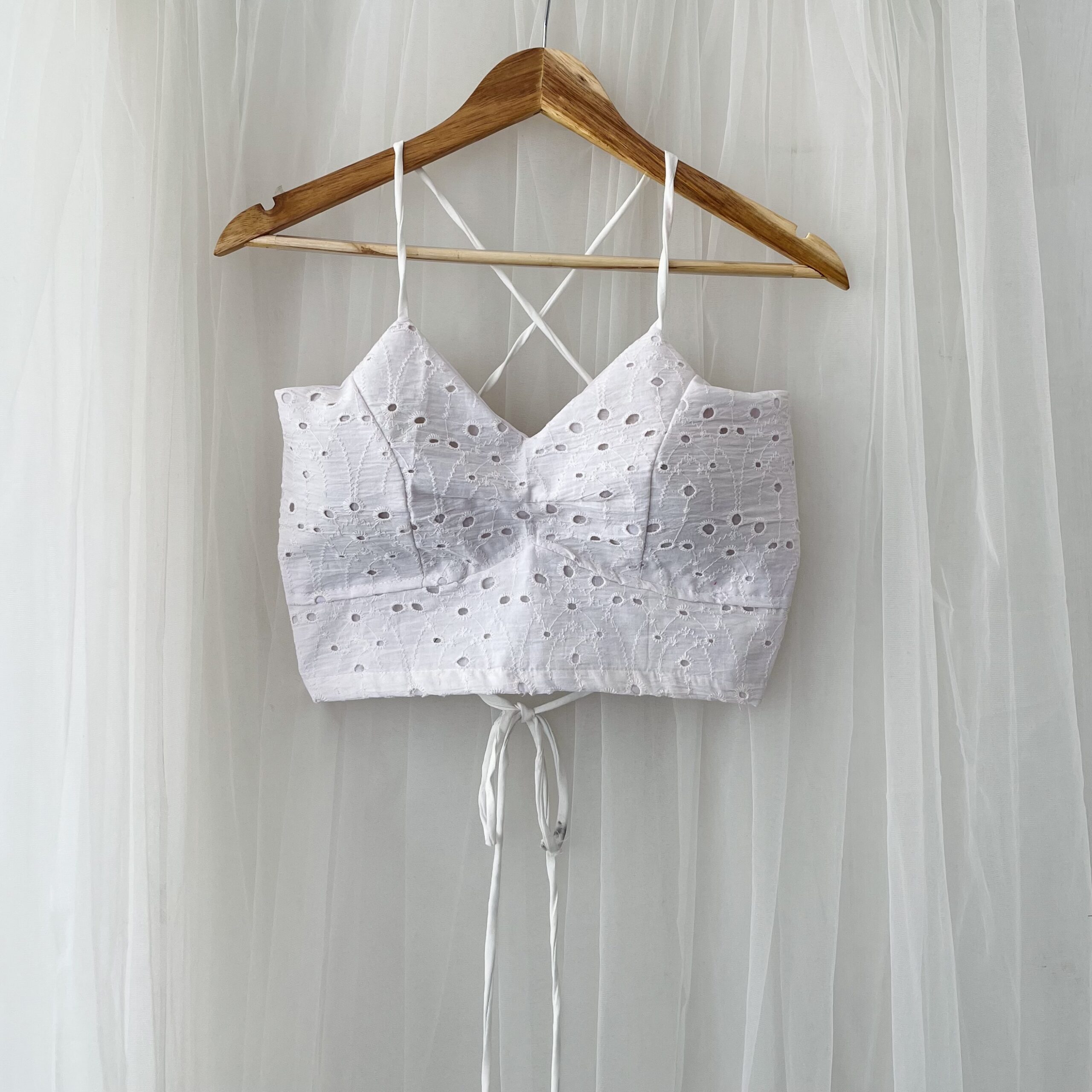 White Hakoba Back Criss Cross Cotton Top