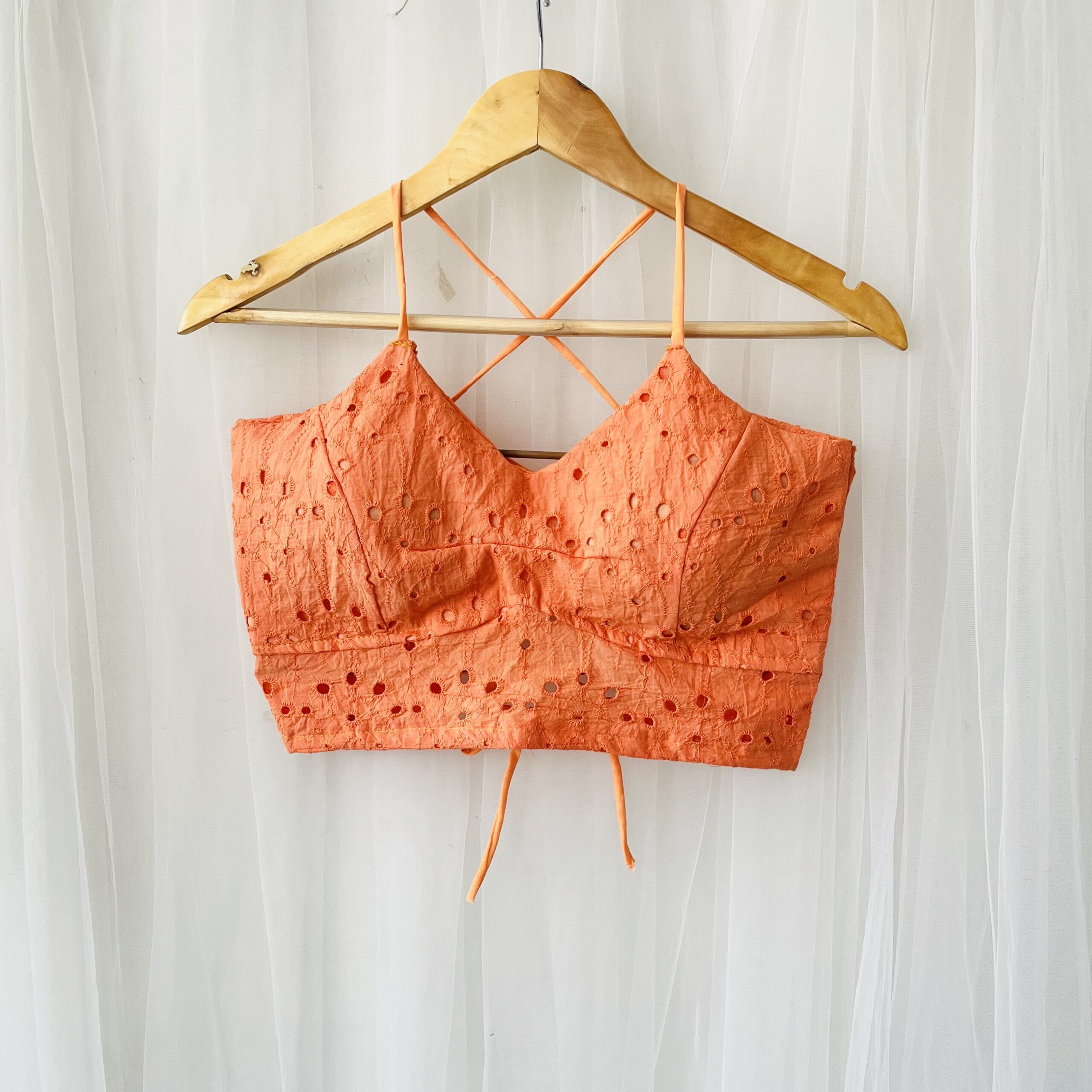 Peach Hakoba Back Criss Cross Cotton Top