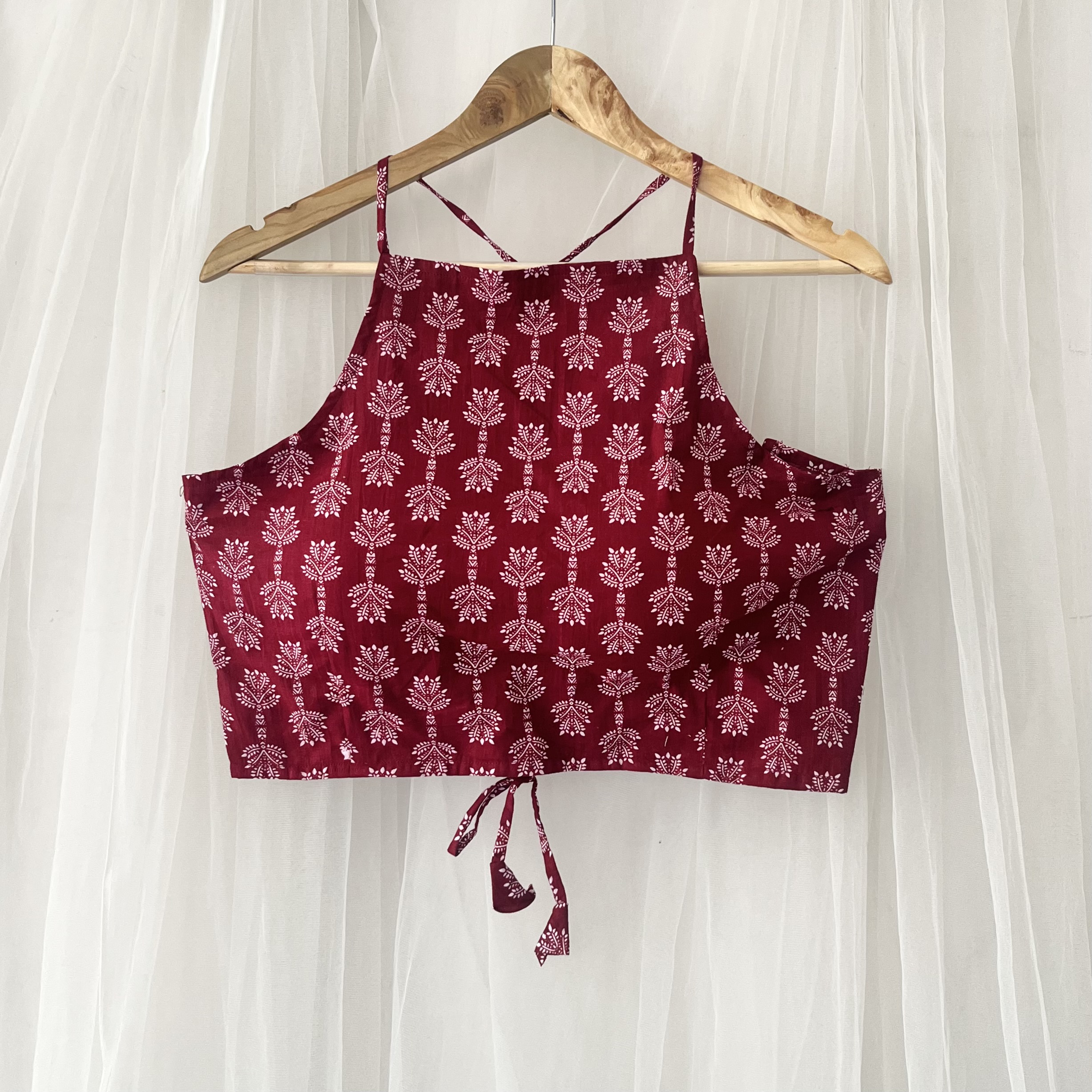 Maroon Criss Cross Backless Cotton Top