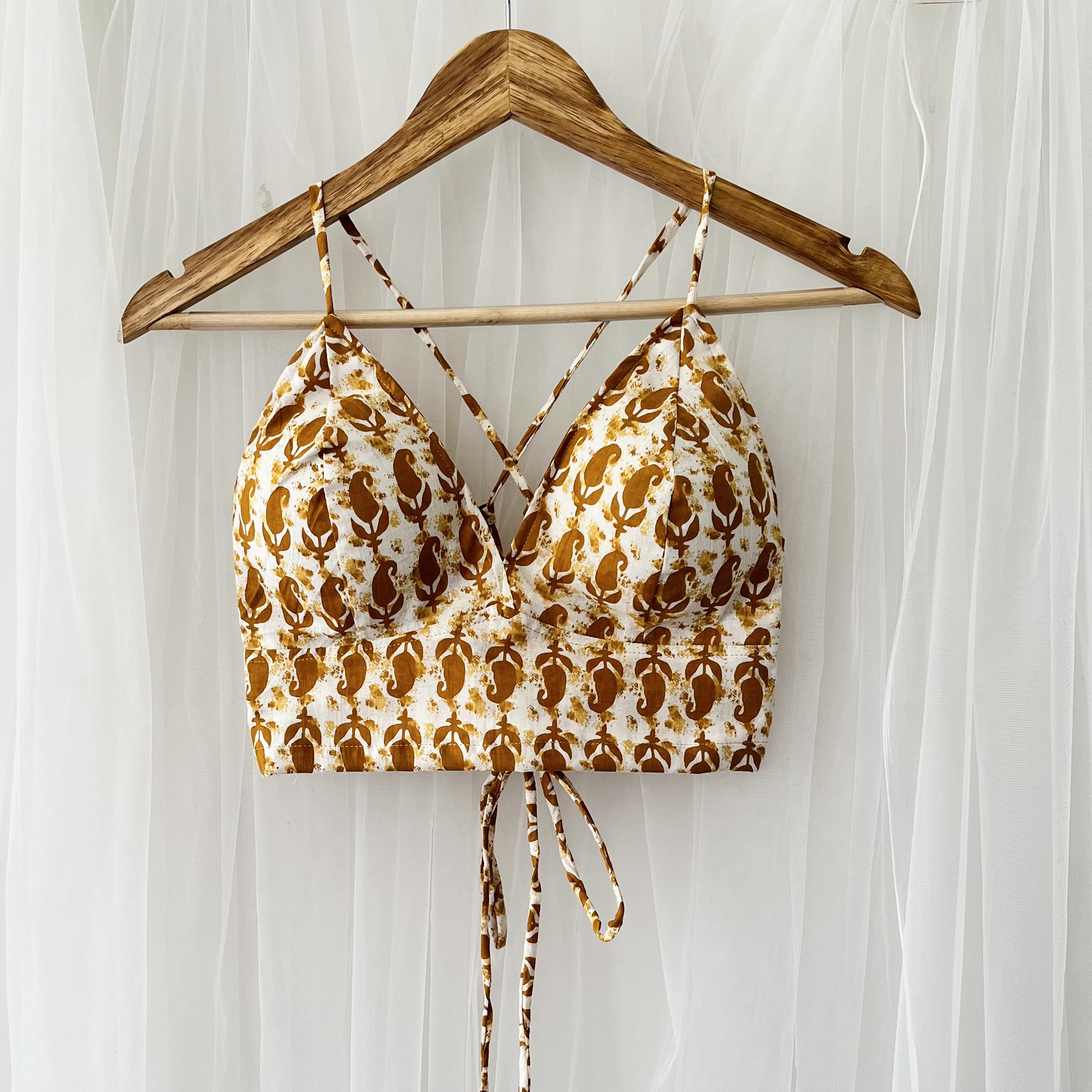 Mustard Motif Cotton Bralette