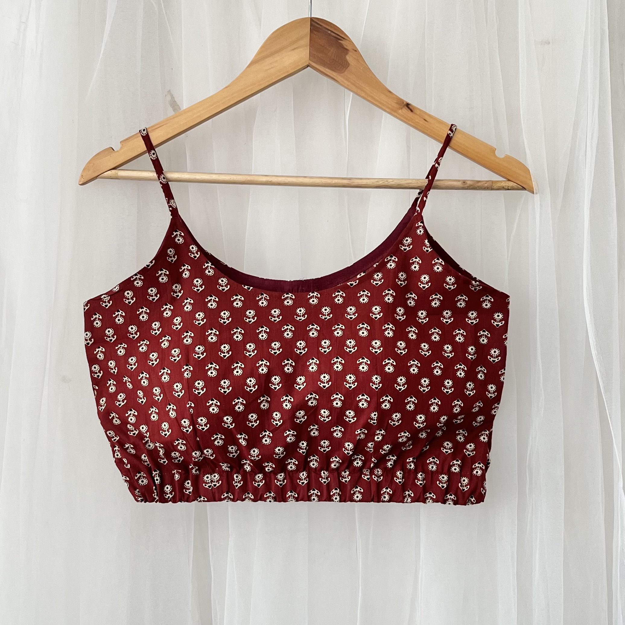 Brown Butti Noodle Strap Cotton Top