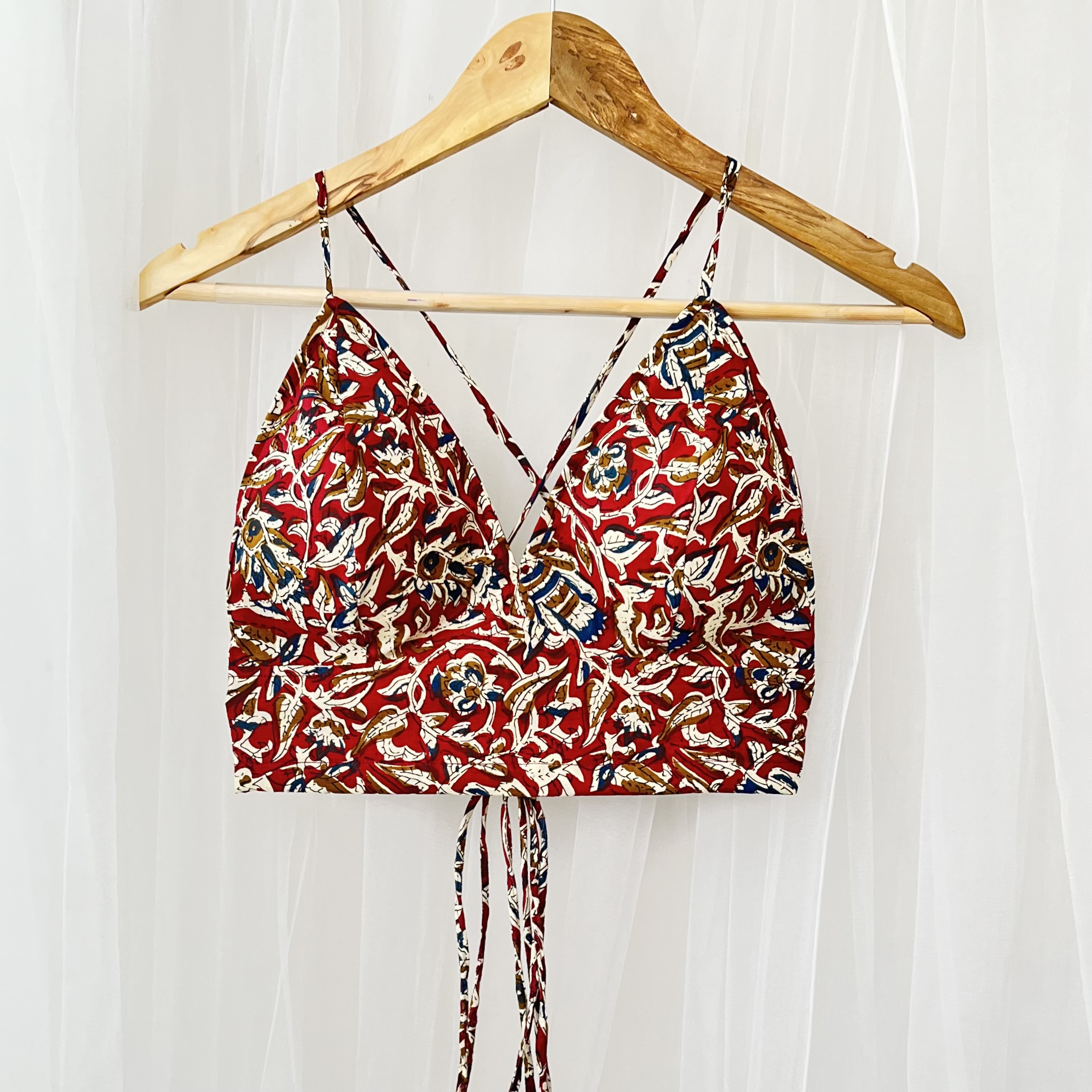 Maroon Kalamkari Cotton Bralette