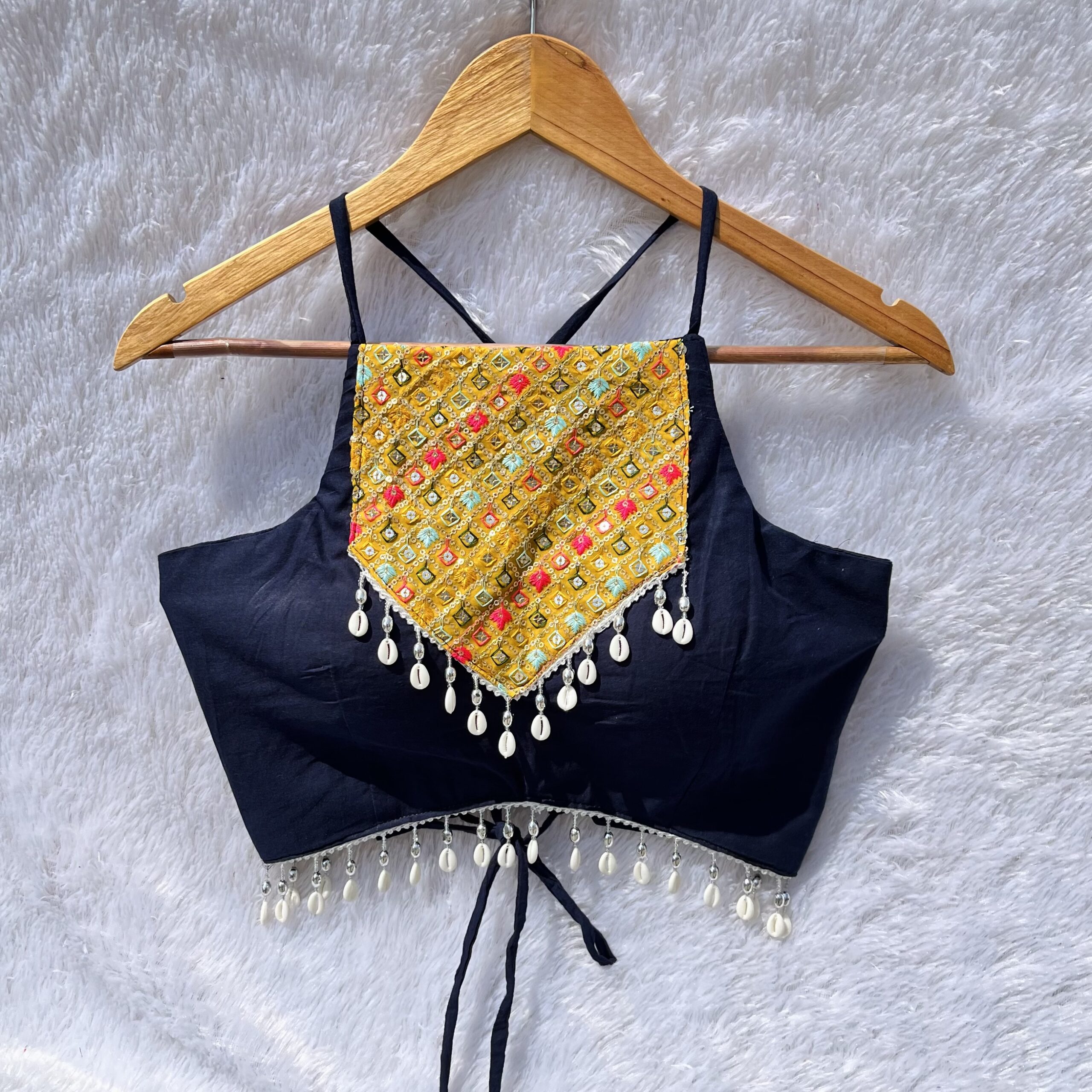 Neavy Blue Embroidery Work Back Criss Cross Top