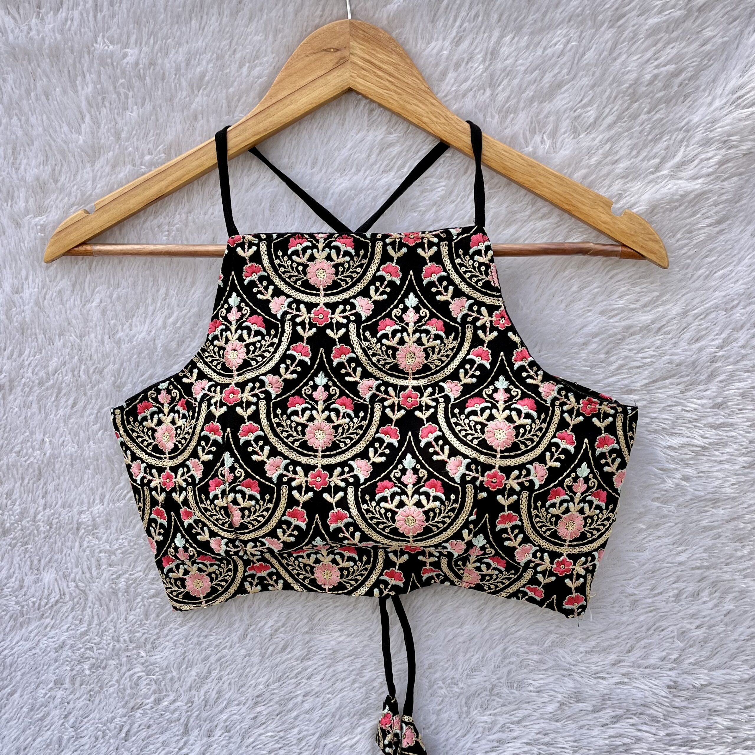 Pastel Shade Multi Colour Back Criss Cross Embroidery Top