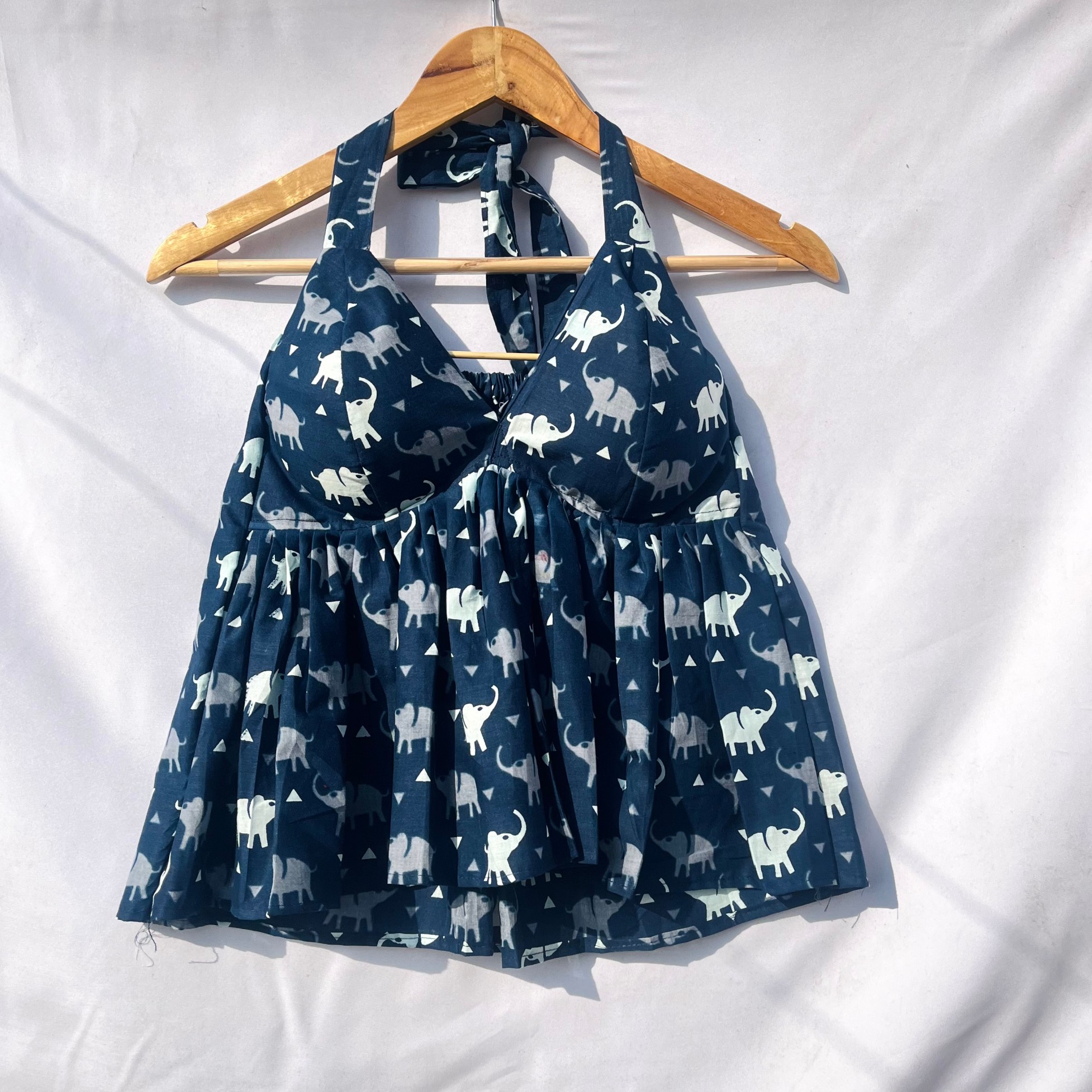 Indigo Blue Motif Print Halter Top