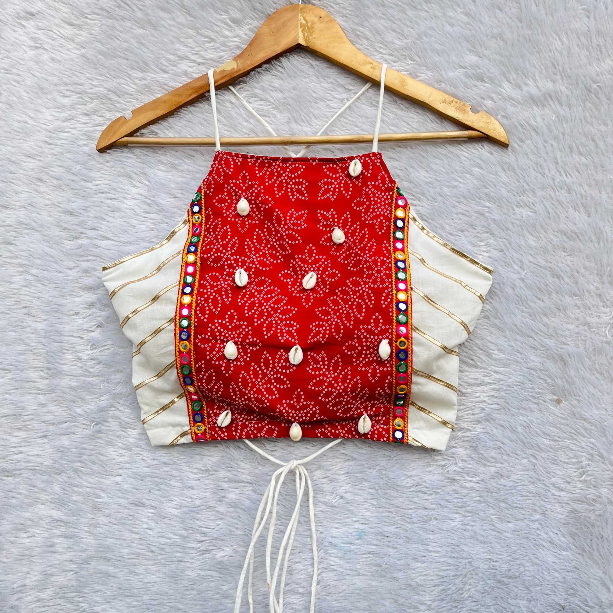 Dotted Red Bandhej Back Criss Cross Top